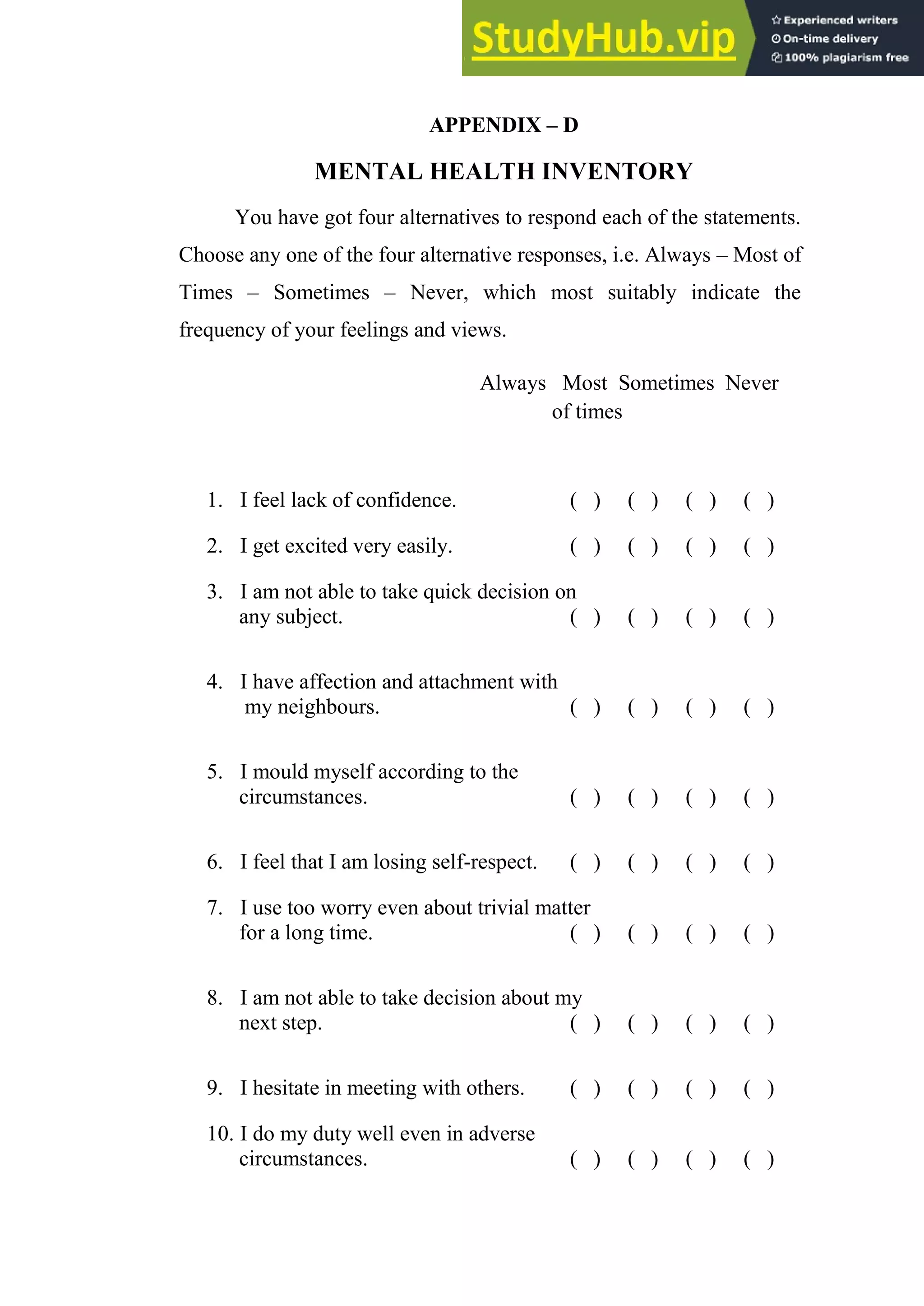 APPENDICES APPENDIX A ACADEMIC STRESS SCALE | PDF