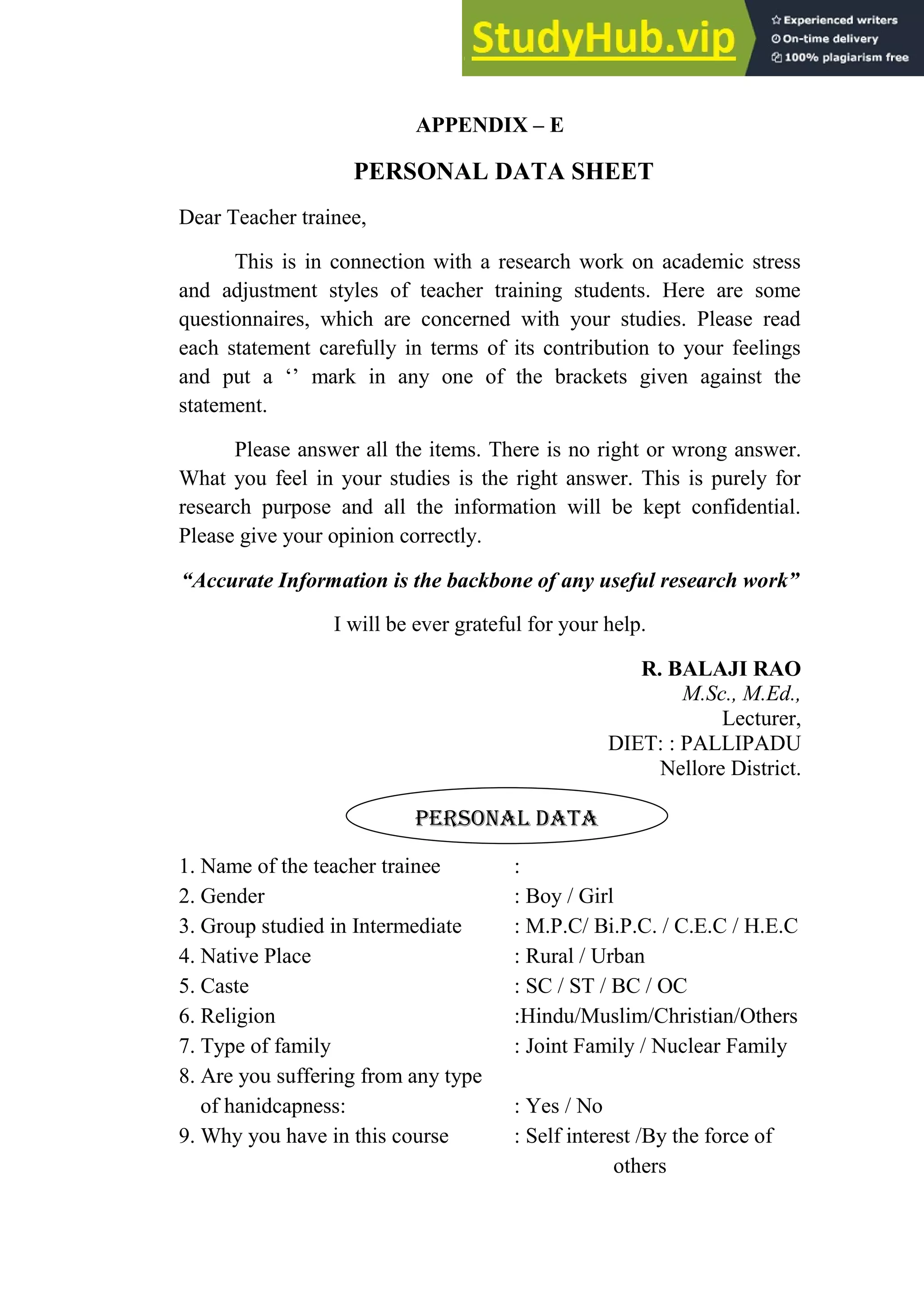 APPENDICES APPENDIX A ACADEMIC STRESS SCALE | PDF