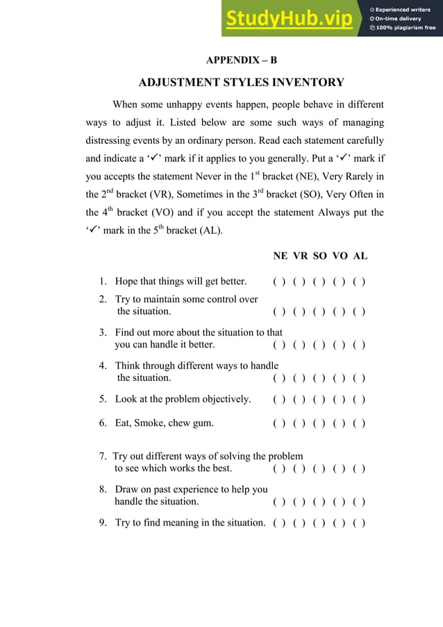 APPENDICES APPENDIX A ACADEMIC STRESS SCALE | PDF