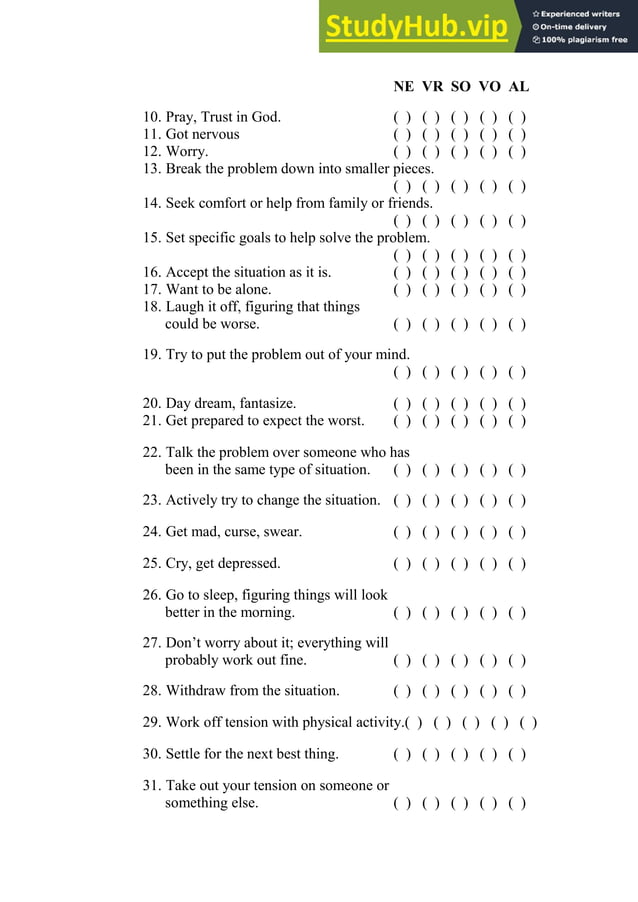 APPENDICES APPENDIX A ACADEMIC STRESS SCALE | PDF