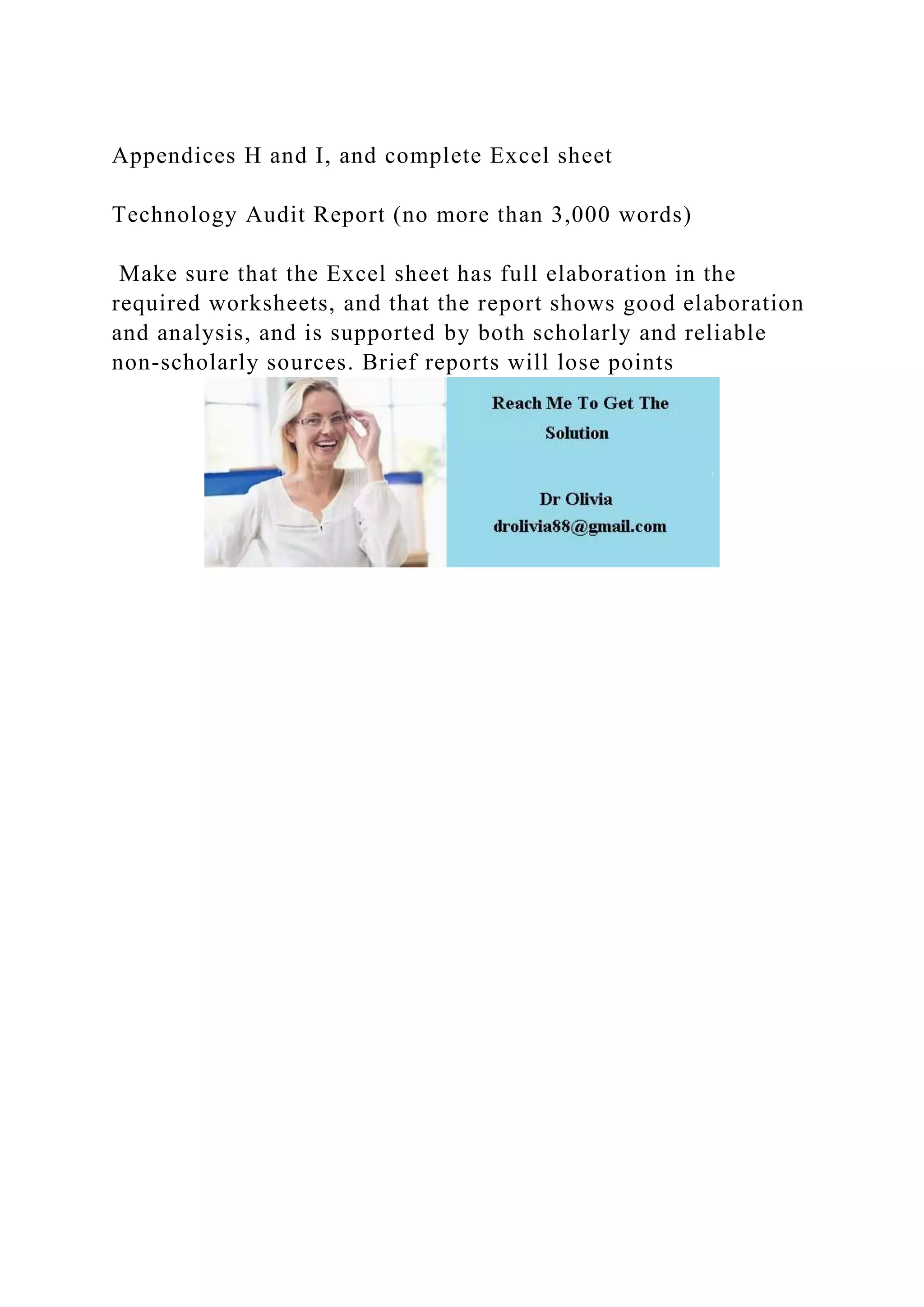 Appendices H and I, and complete Excel sheetTechnology Audit Rep | DOCX