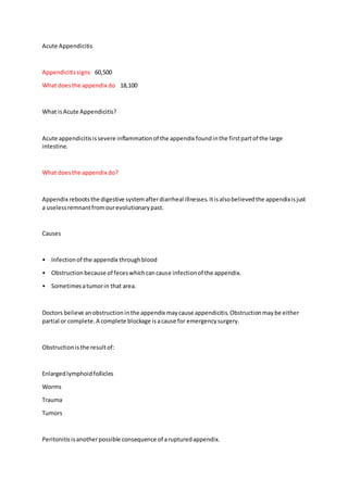 Appendicitis | DOCX | Digestive Disorders | Diseases and Conditions