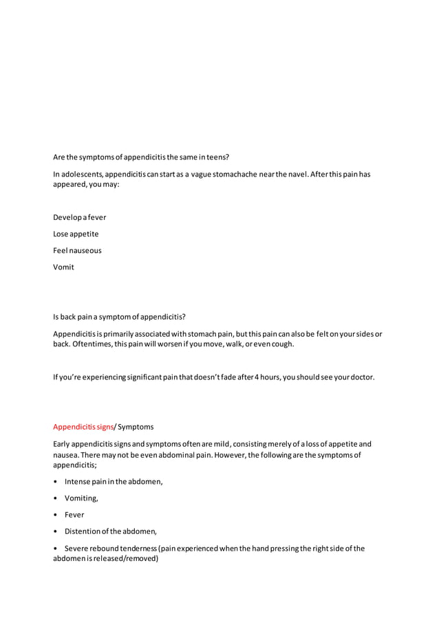 Appendicitis | DOCX | Digestive Disorders | Diseases and Conditions