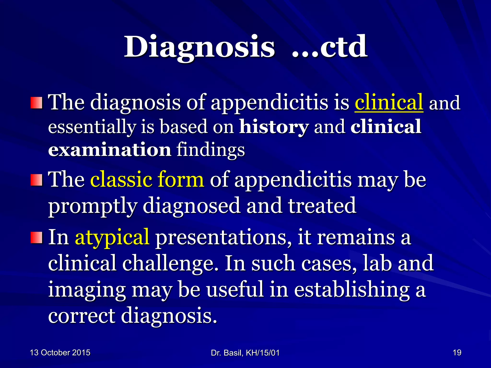 Appendicitis dr. basil tumaini | PPTX | Digestive Disorders | Diseases ...