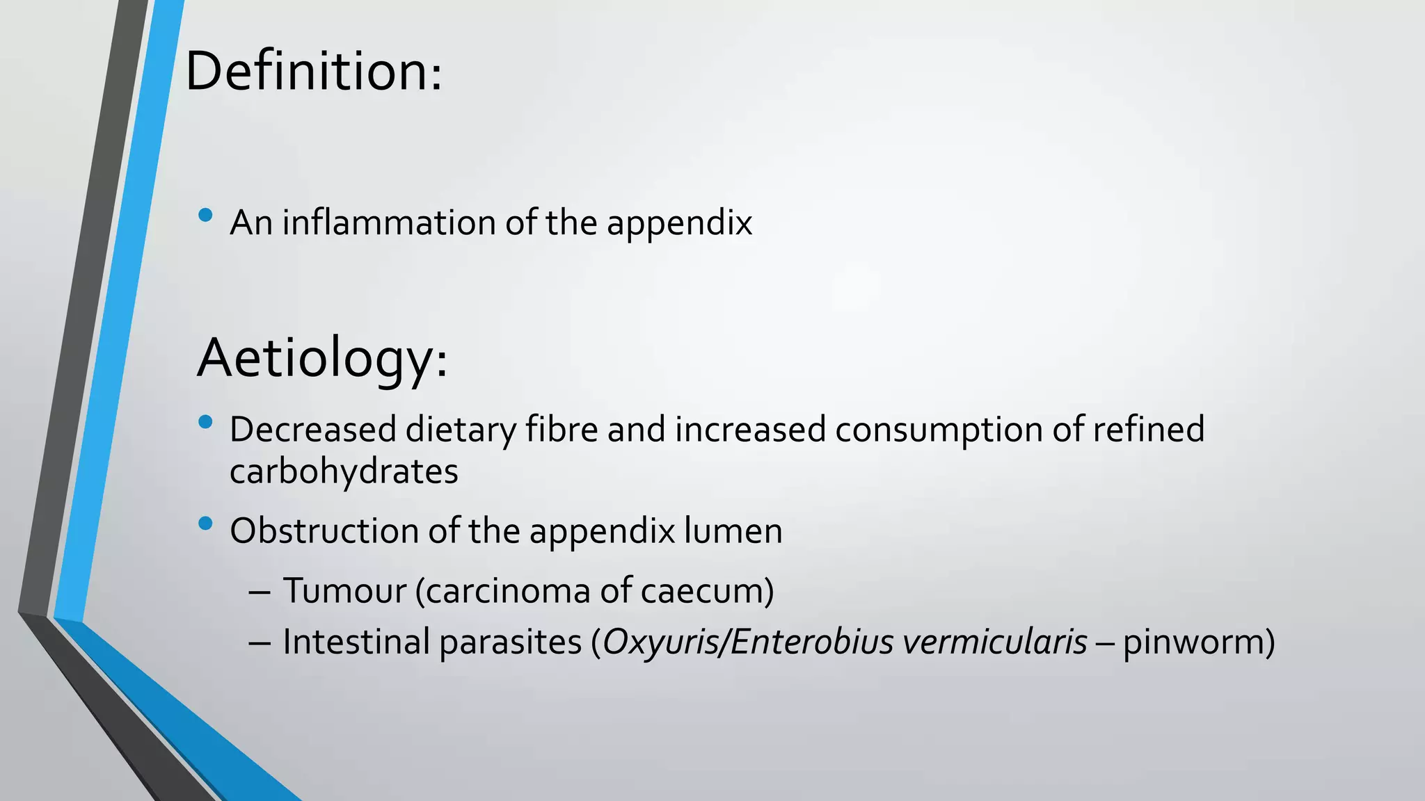 Appendicitis, diverticulitis, peptic ulcer disease, chron's disease | PPT