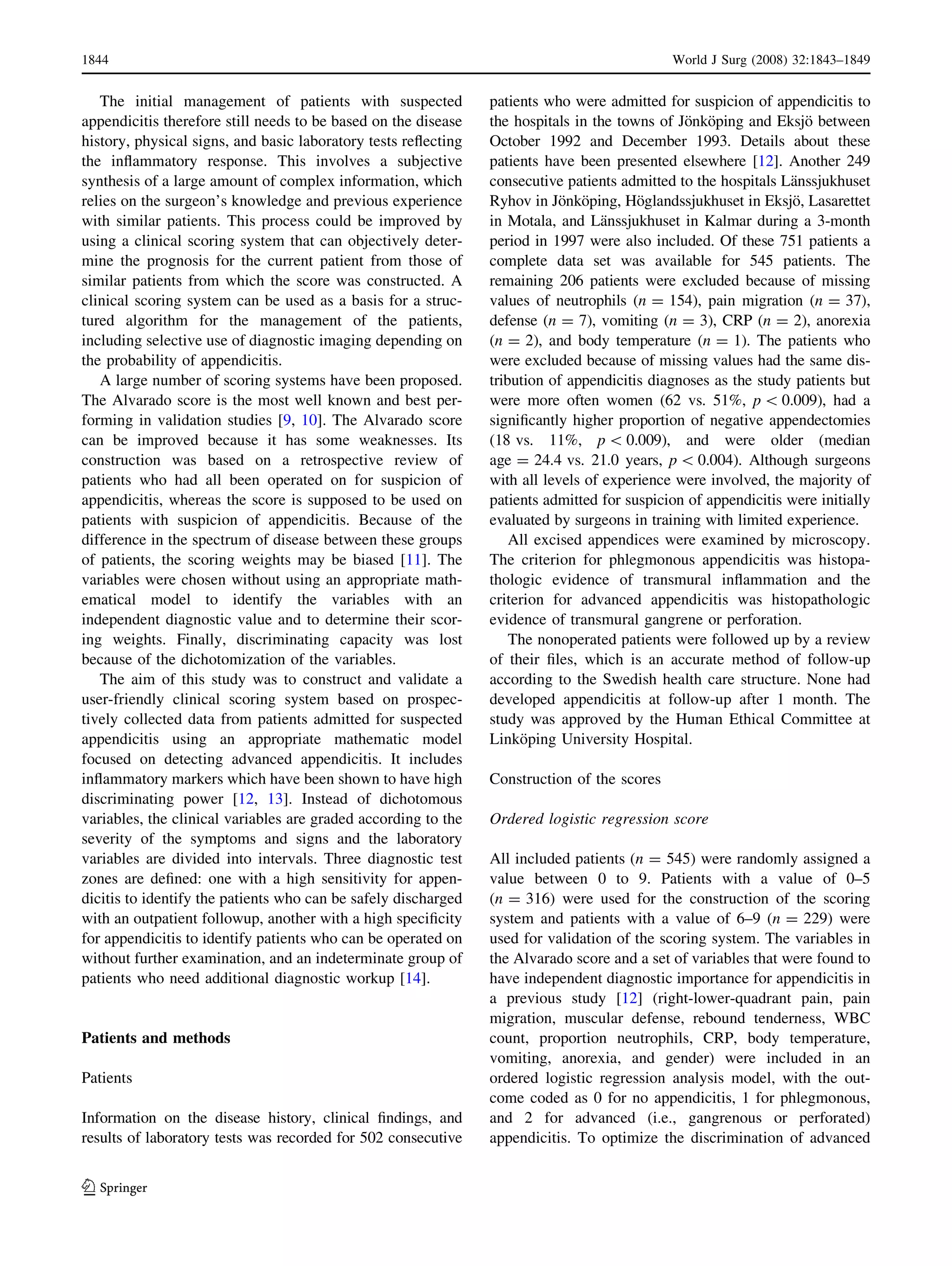 Appendicitis score | PDF