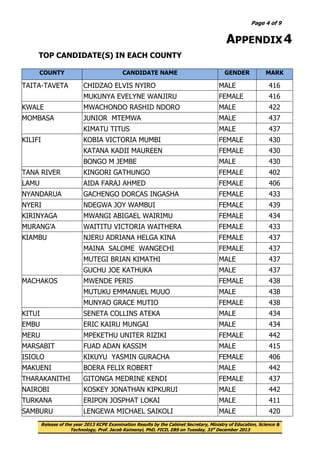 2013 KCPE Examination Orders of Merit - Kenya | PDF