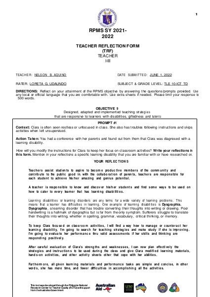 Appendix-4A-Teacher-Reflection-Form-for-T-I-III-for-RPMS-SY-2021-2022 ...