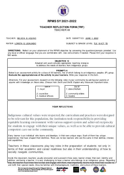 Appendix-4A-Teacher-Reflection-Form-for-T-I-III-for-RPMS-SY-2021-2022 ...