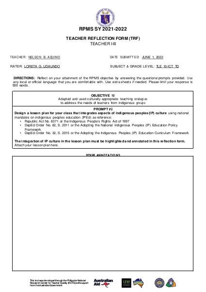 Appendix-4A-Teacher-Reflection-Form-for-T-I-III-for-RPMS-SY-2021-2022 ...