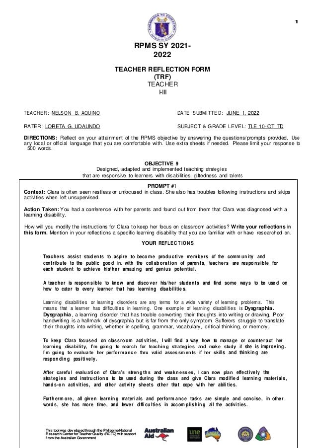 Appendix-4A-Teacher-Reflection-Form-for-T-I-III-for-RPMS-SY-2021-2022 ...