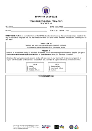 Appendix 4 a-teacher-reflection-form-for-t-i-iii-for-rpms-sy-2021-2022 ...