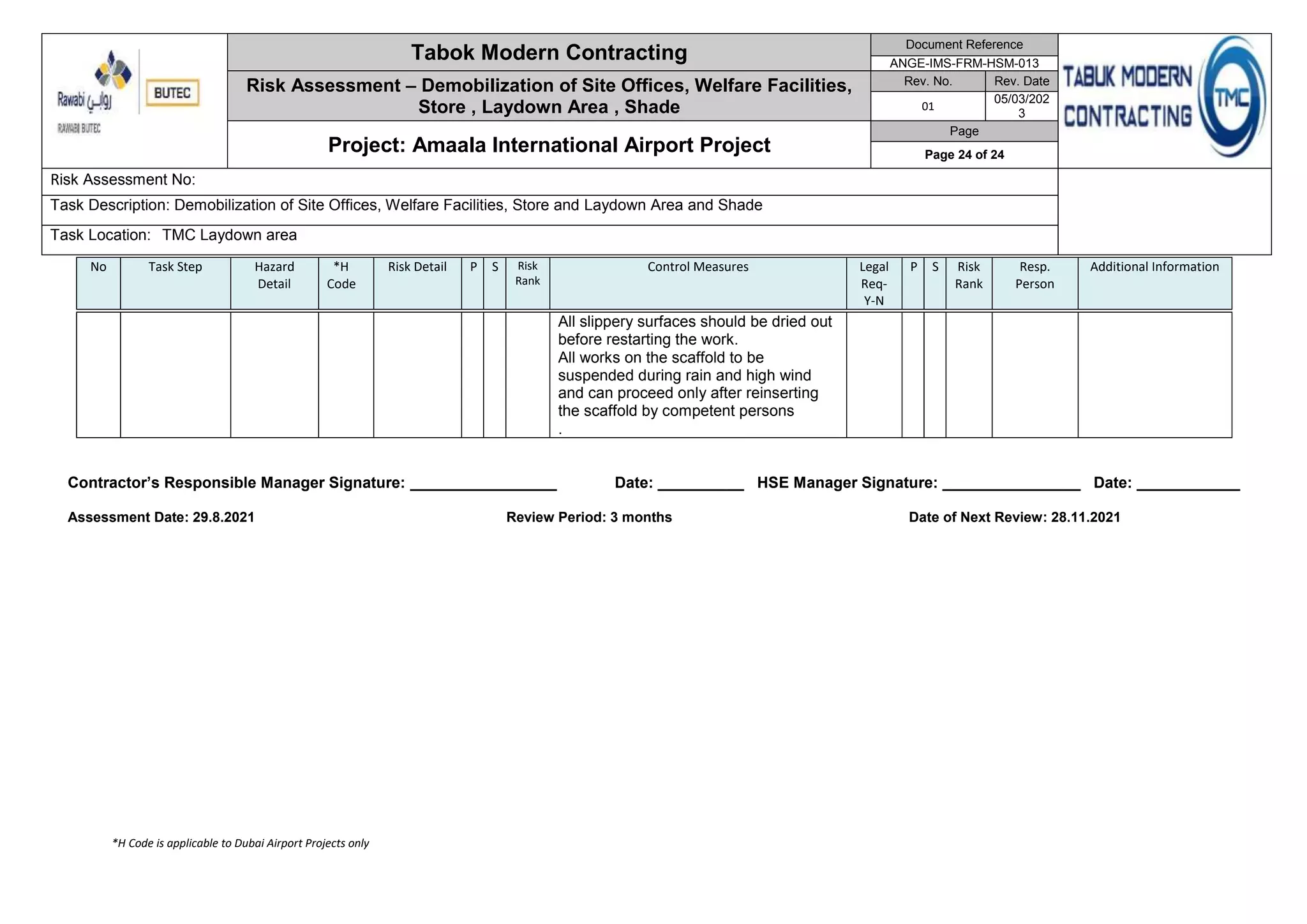 Appendix 23.3 HS-RA-33 Demobilization of Site Offices Welfare Facilities Store and Laydown Area ...