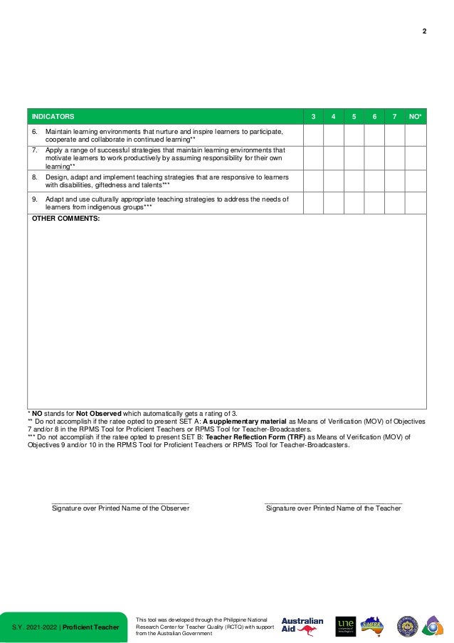 [Appendix 3C] COT-RPMS Rating Sheet for T I-III for SY 2021-2022 in the ...