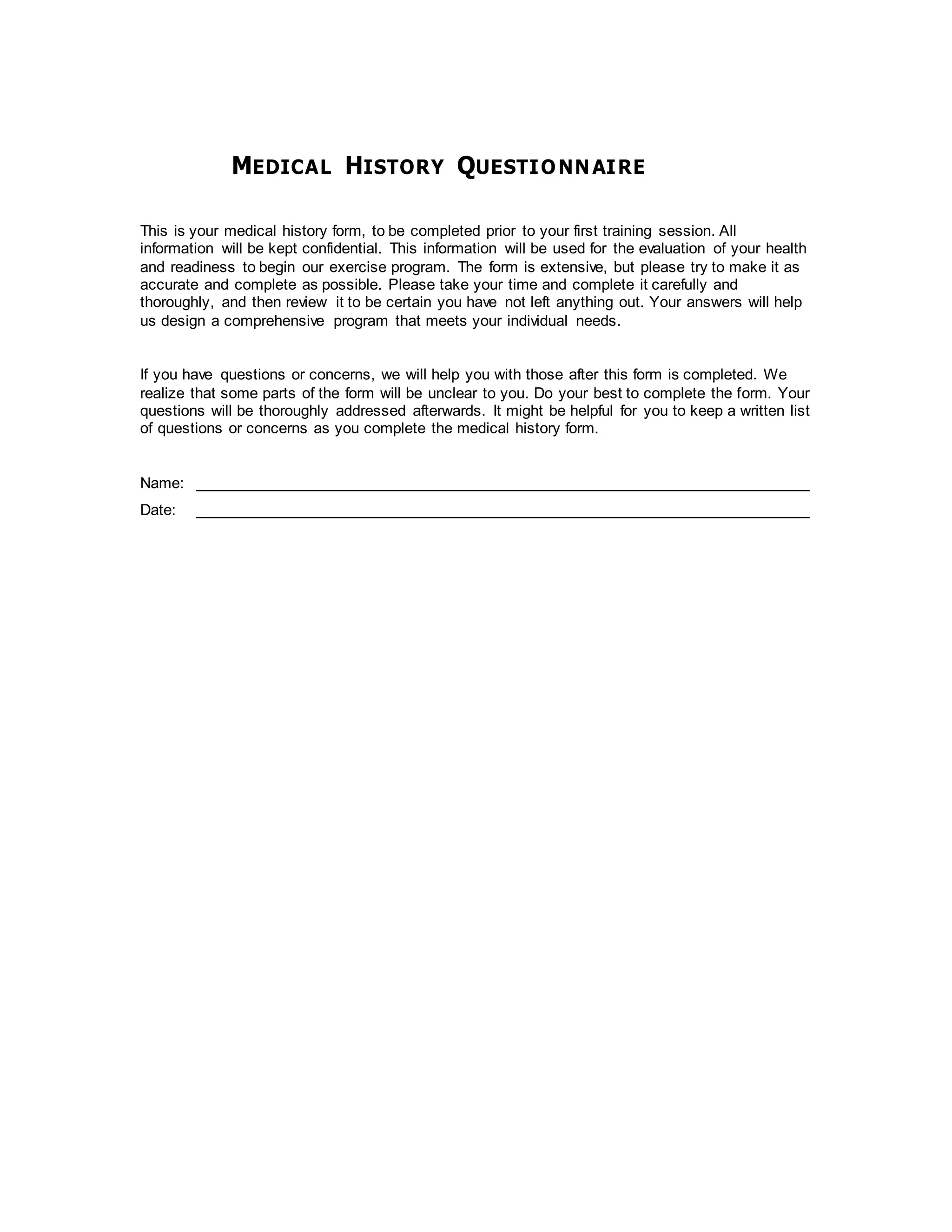 Appendix a medical questionnaire | DOCX