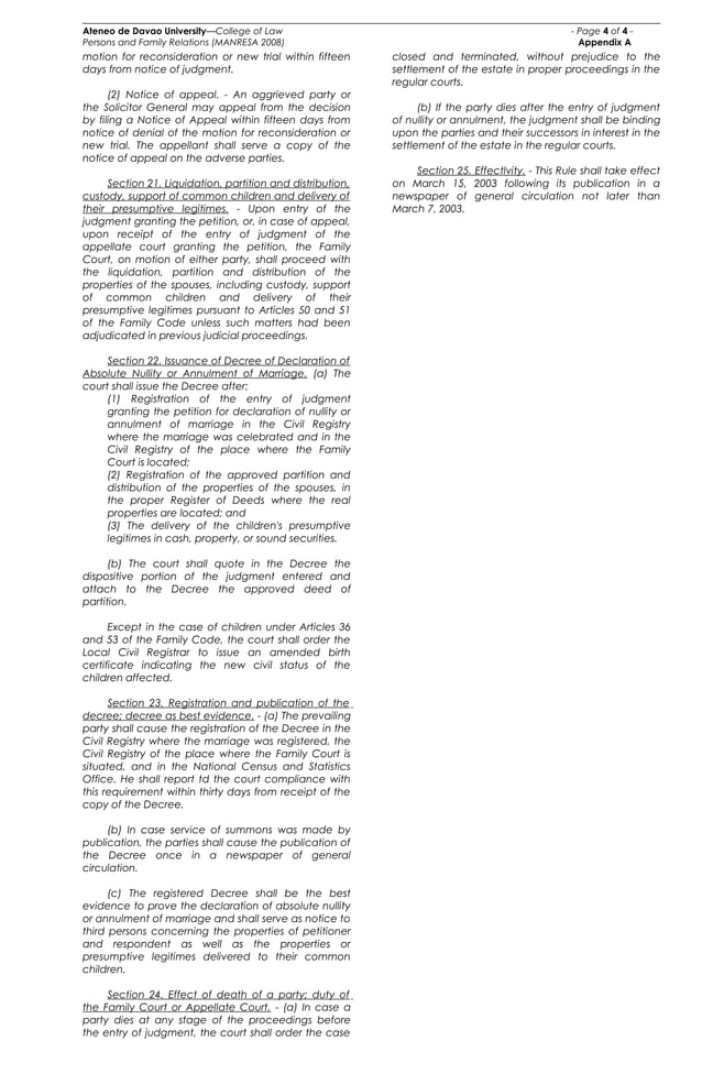 Appendix a rule on declaration of nullity and anulment of marriages | PDF