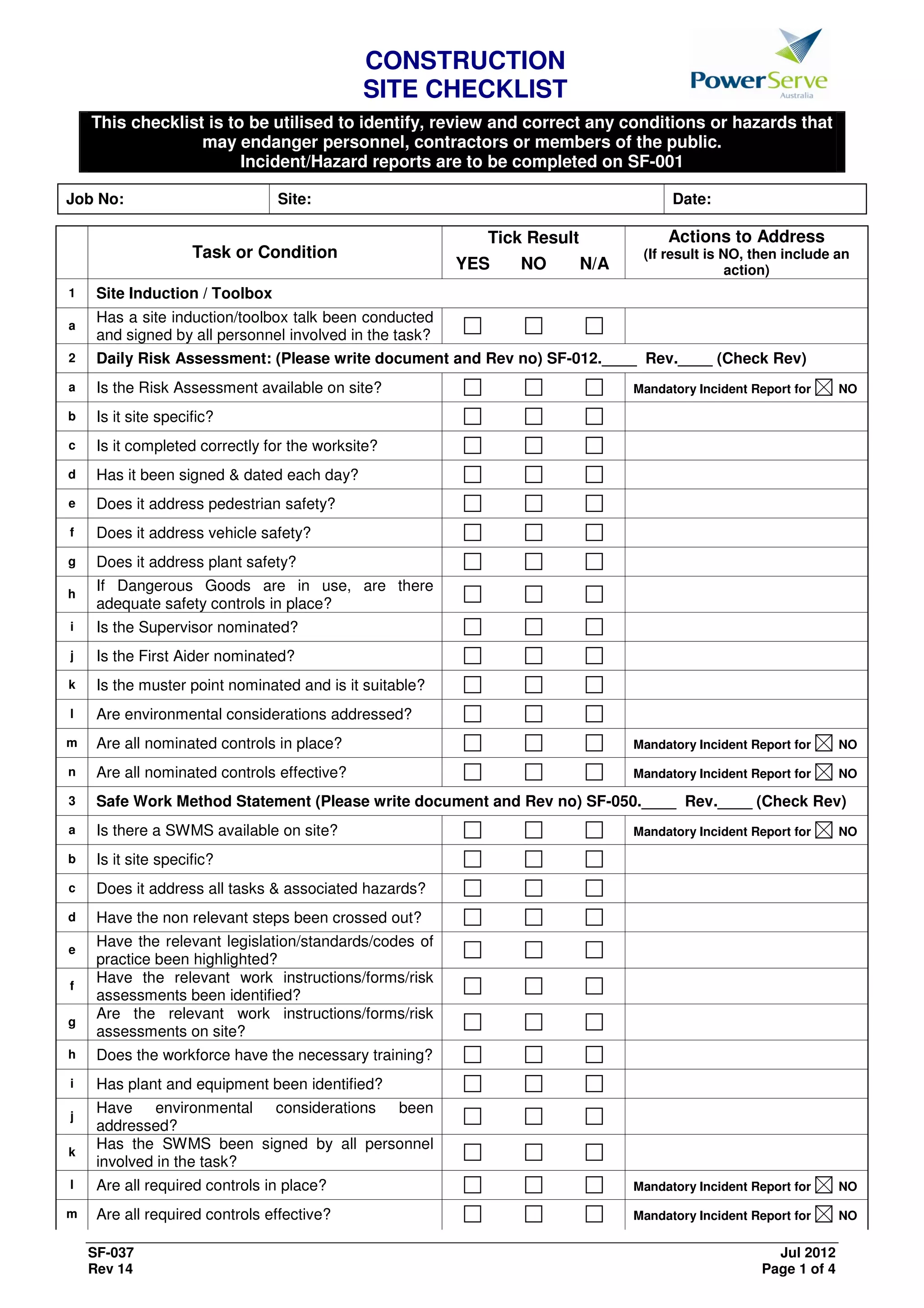 Appendix a7 weekly site inspection checklist | PDF