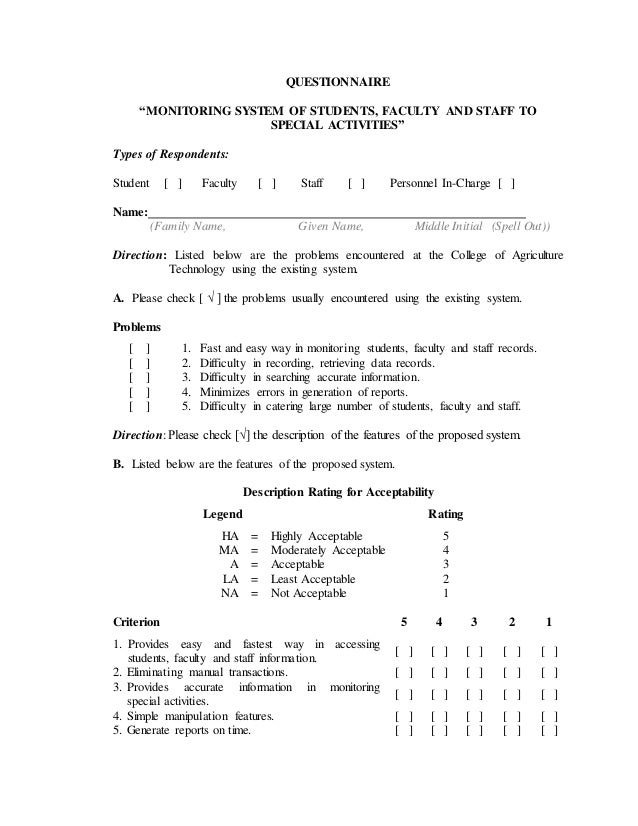 Appendix a questionaire