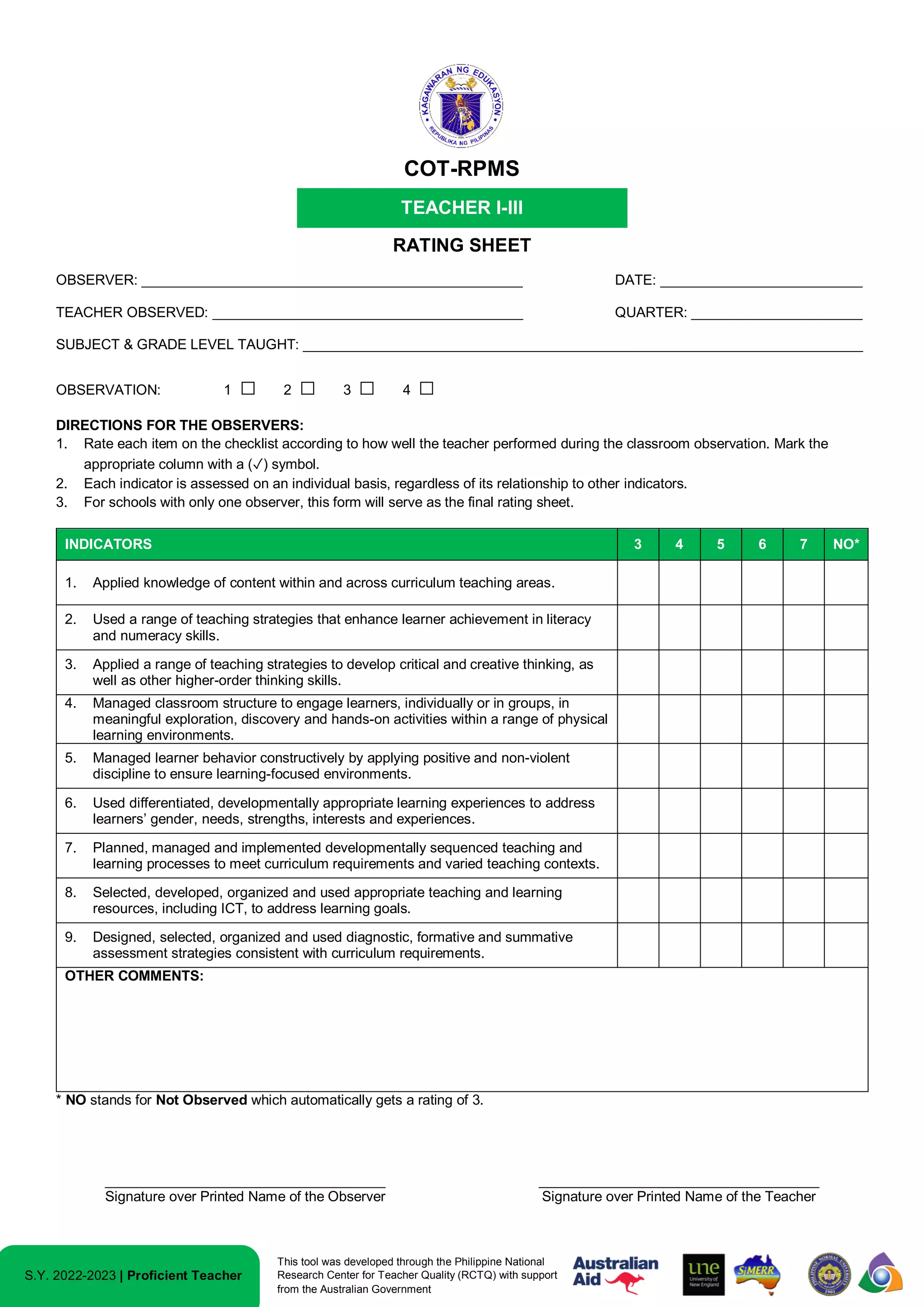 [Appendix C-02] COT-RPMS Rating Sheet for T I-III for SY 2022-2023.pdf