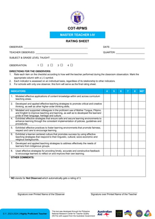 [Appendix C-06] COT-RPMS Rating Sheet for MT I-IV for SY 2023-2024.pdf