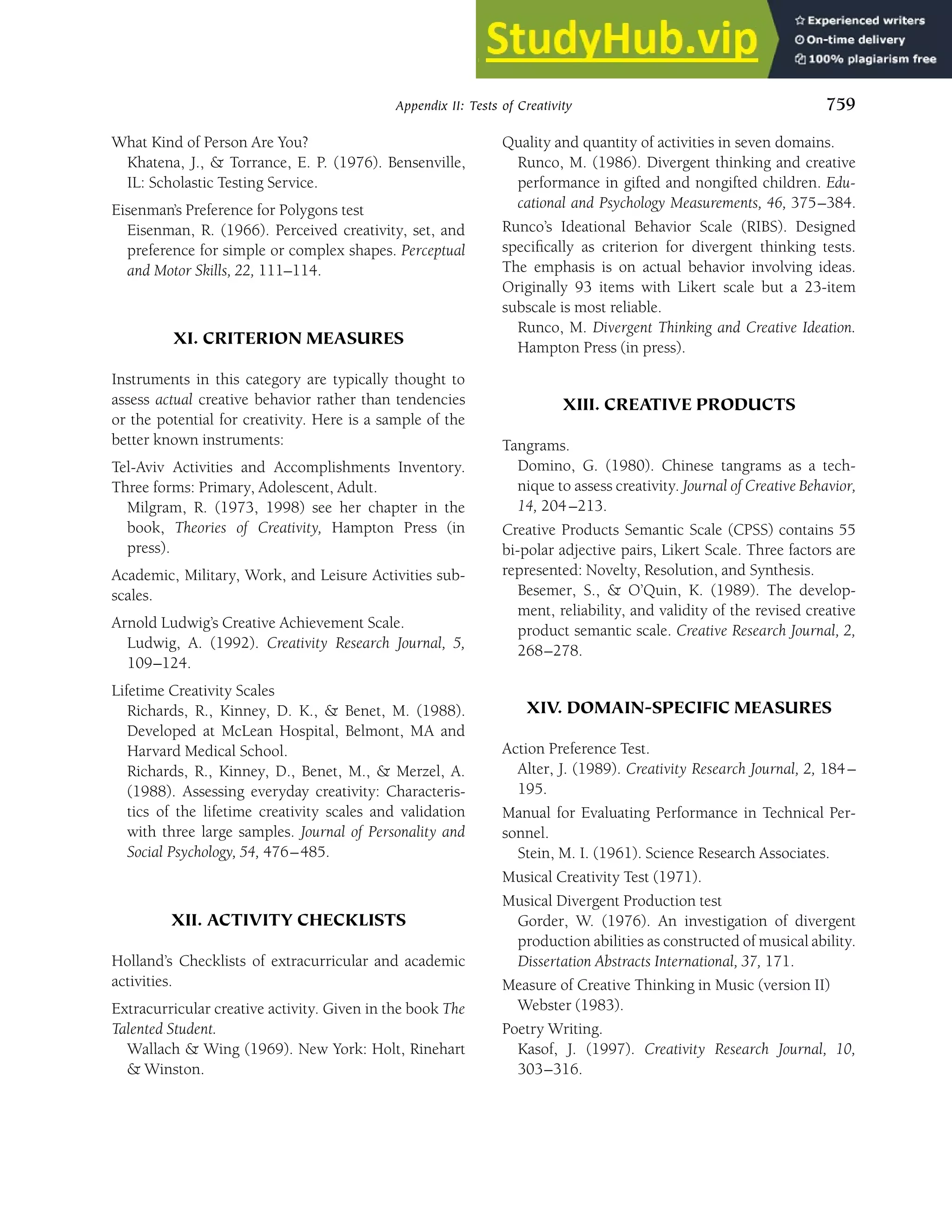 Appendix II Tests Of Creativity | PDF