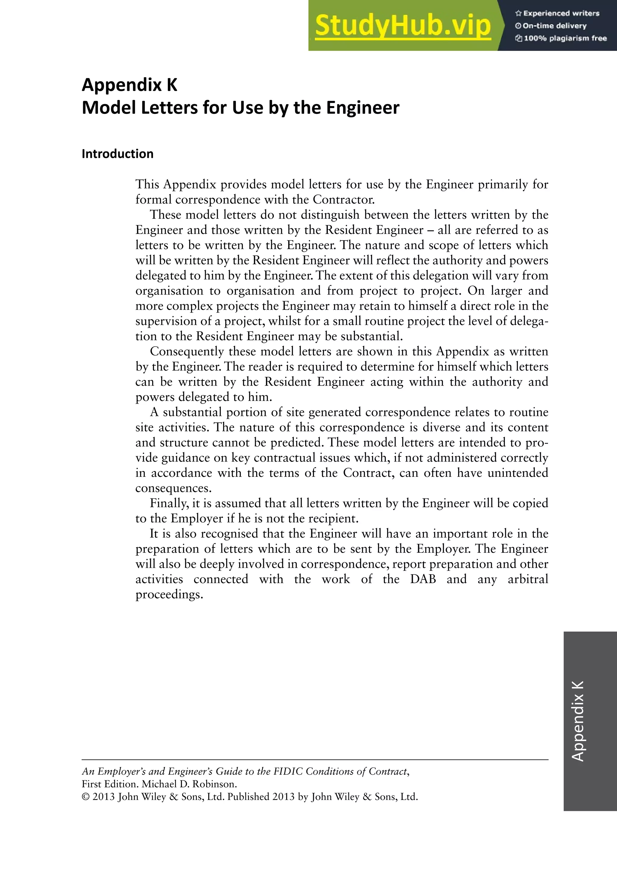 Appendix K Model Letters For Use By The Engineer | PDF