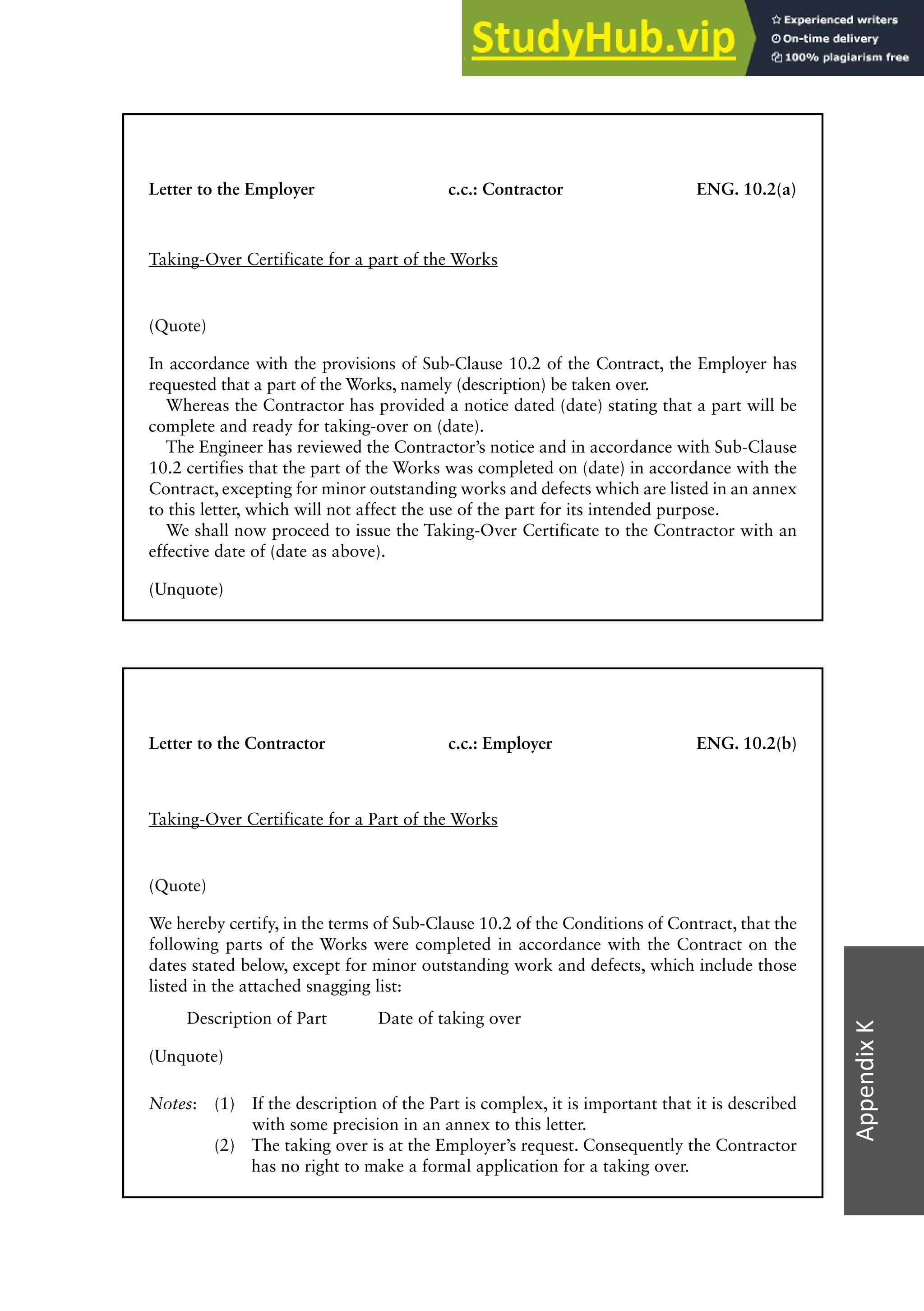 Appendix K Model Letters For Use By The Engineer | PDF