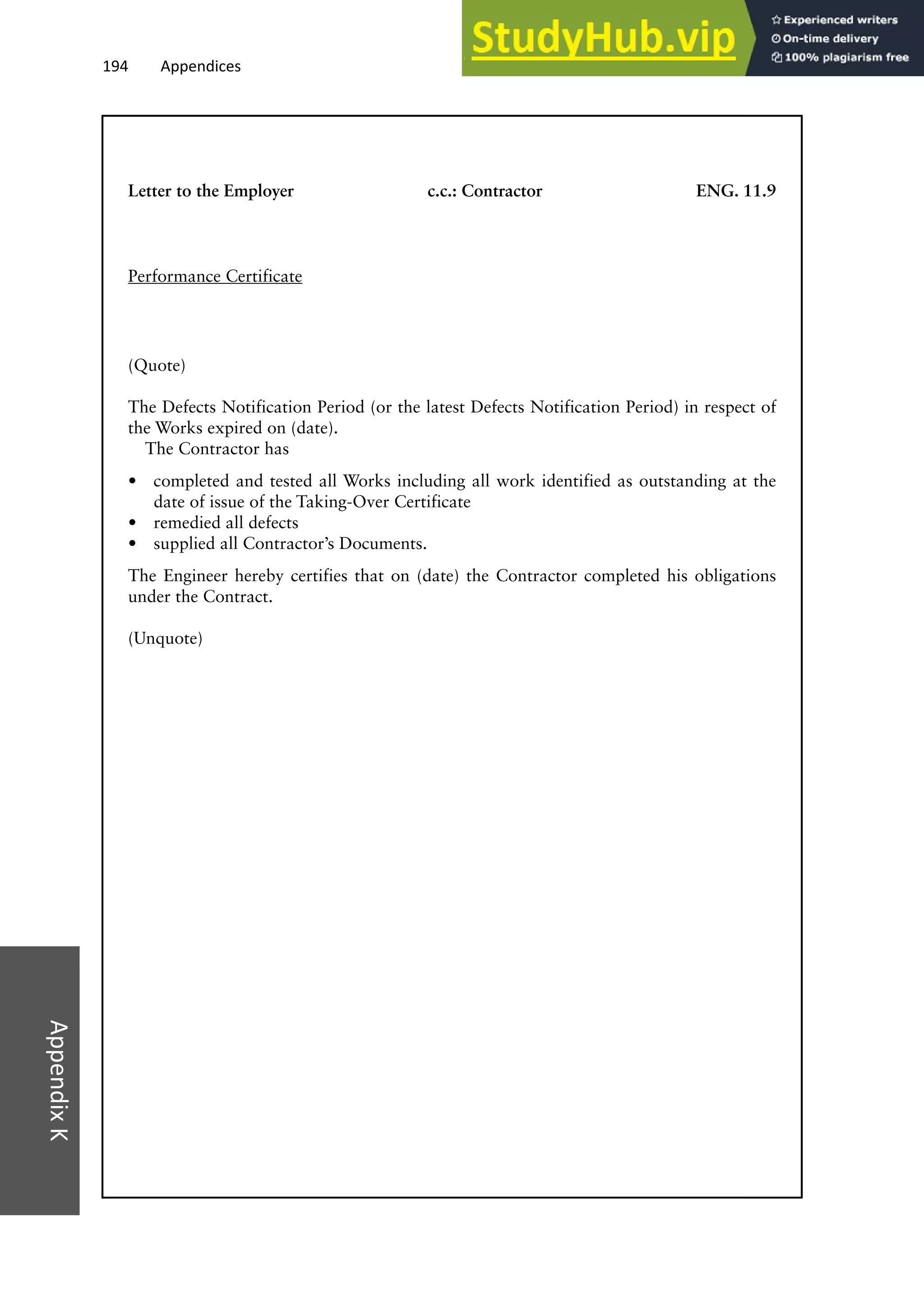 Appendix K Model Letters For Use By The Engineer | PDF