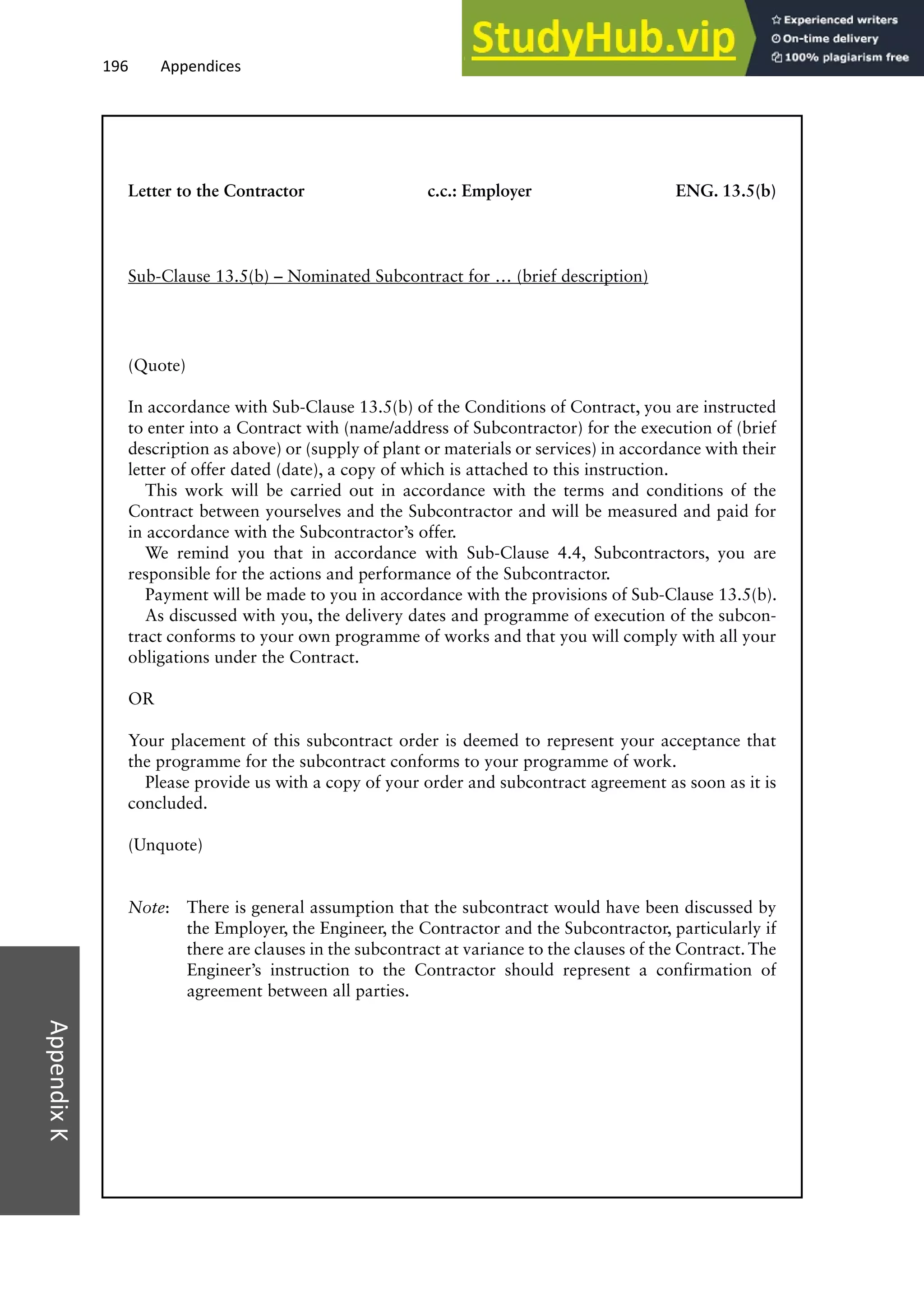 Appendix K Model Letters For Use By The Engineer | PDF