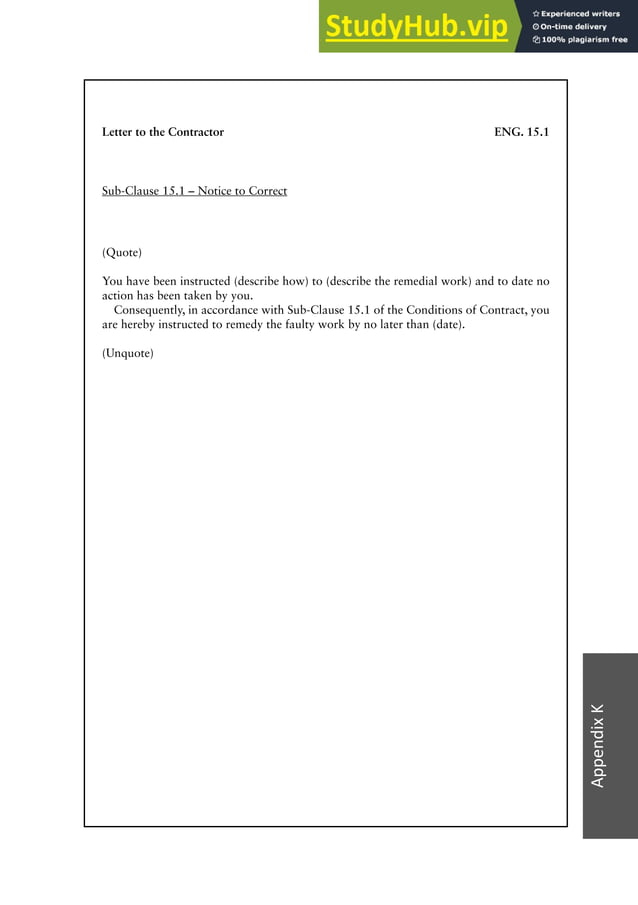 Appendix K Model Letters For Use By The Engineer | PDF | Business ...