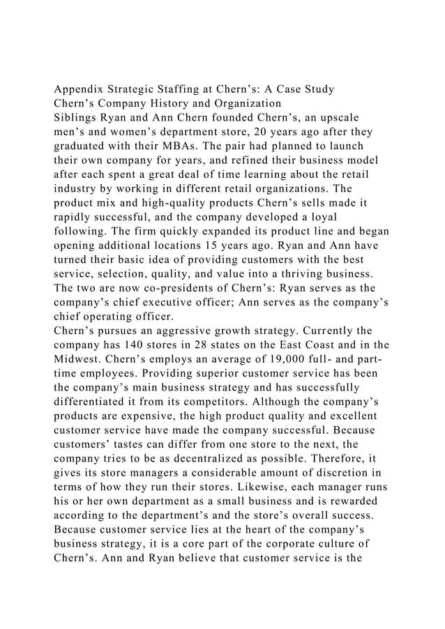 Appendix Strategic Staffing at Chern’s A Case StudyChern’s Comp.docx ...