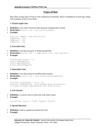 Appendix to Lecture 3 Building a flutter app | PDF