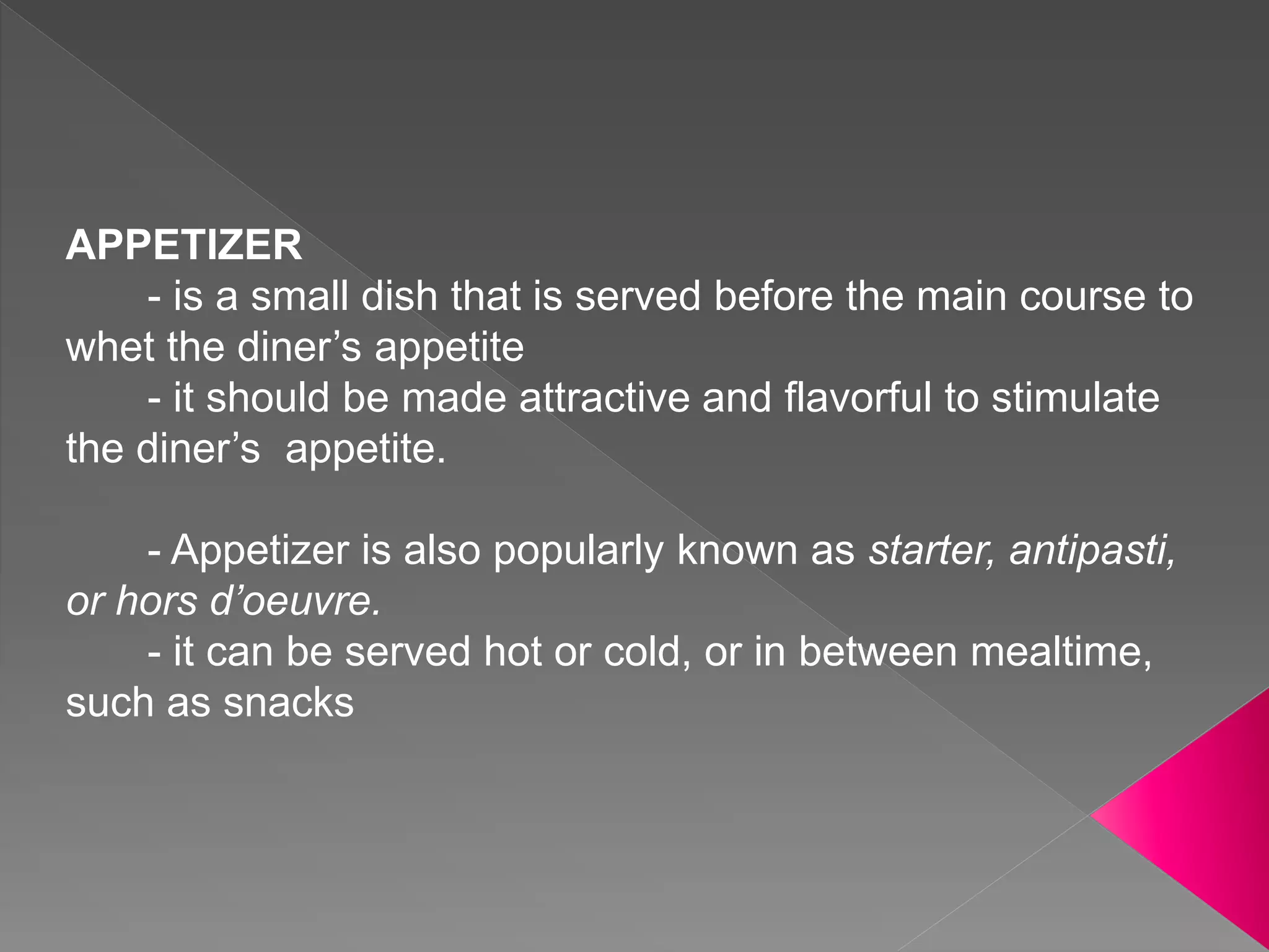 Appetizer (cookery) | PPTX