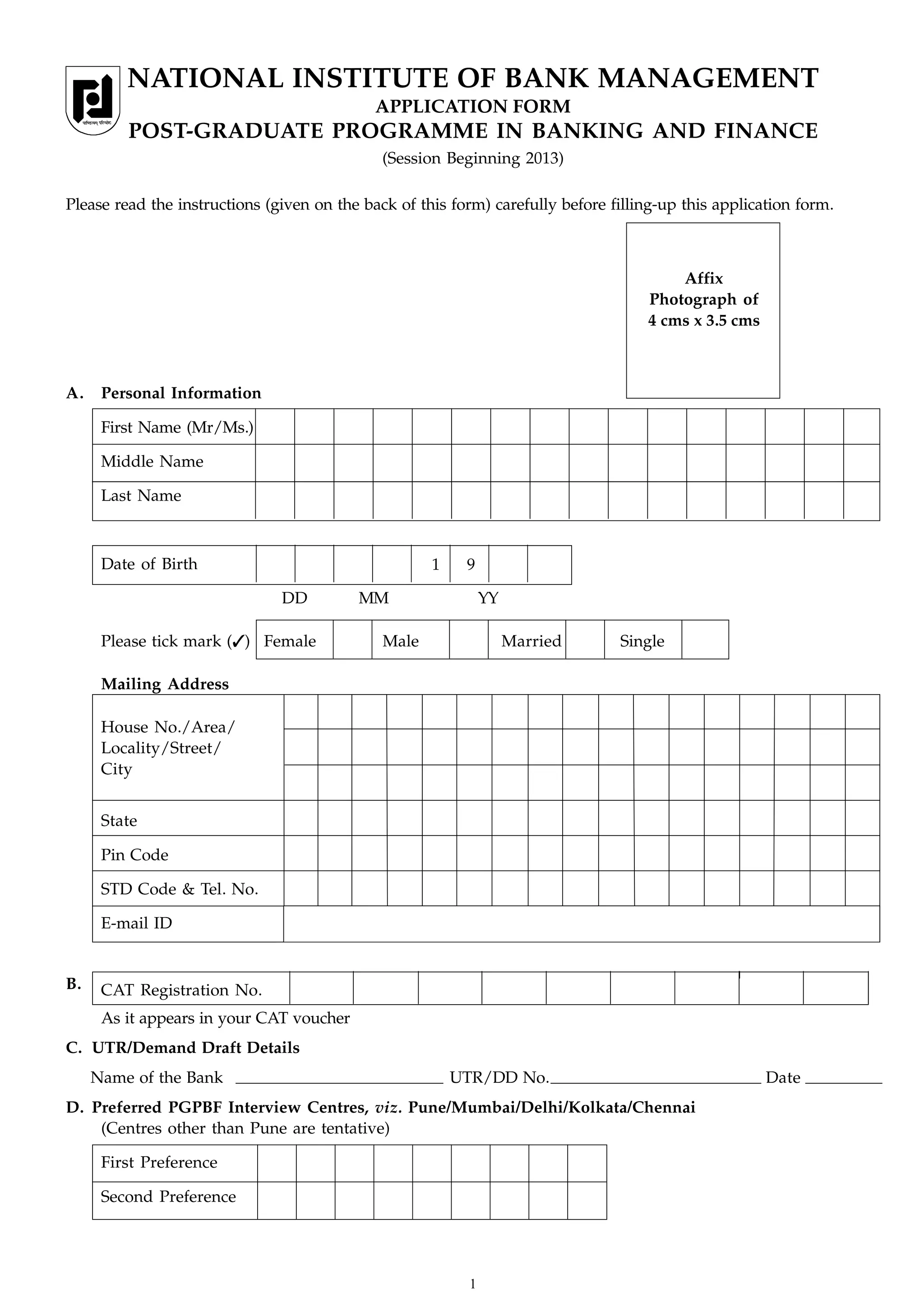 NIBM PUNE Application Form | PDF | Postgraduate Education | College Education