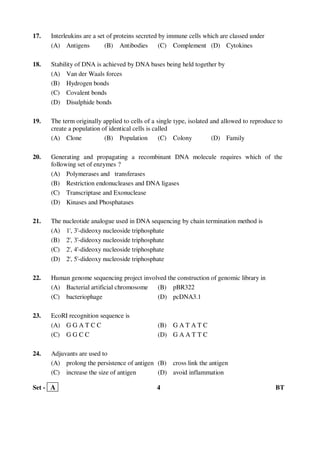 AP PGECET Biotechnology 2016 question paper | PDF