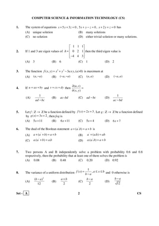 AP PGECET Computer Science 2016 question paper | PDF