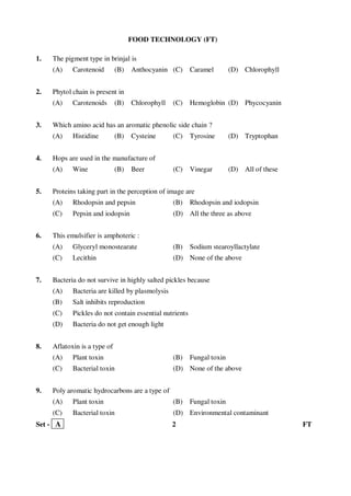 AP PGECET Food Technology 2016 question paper | PDF