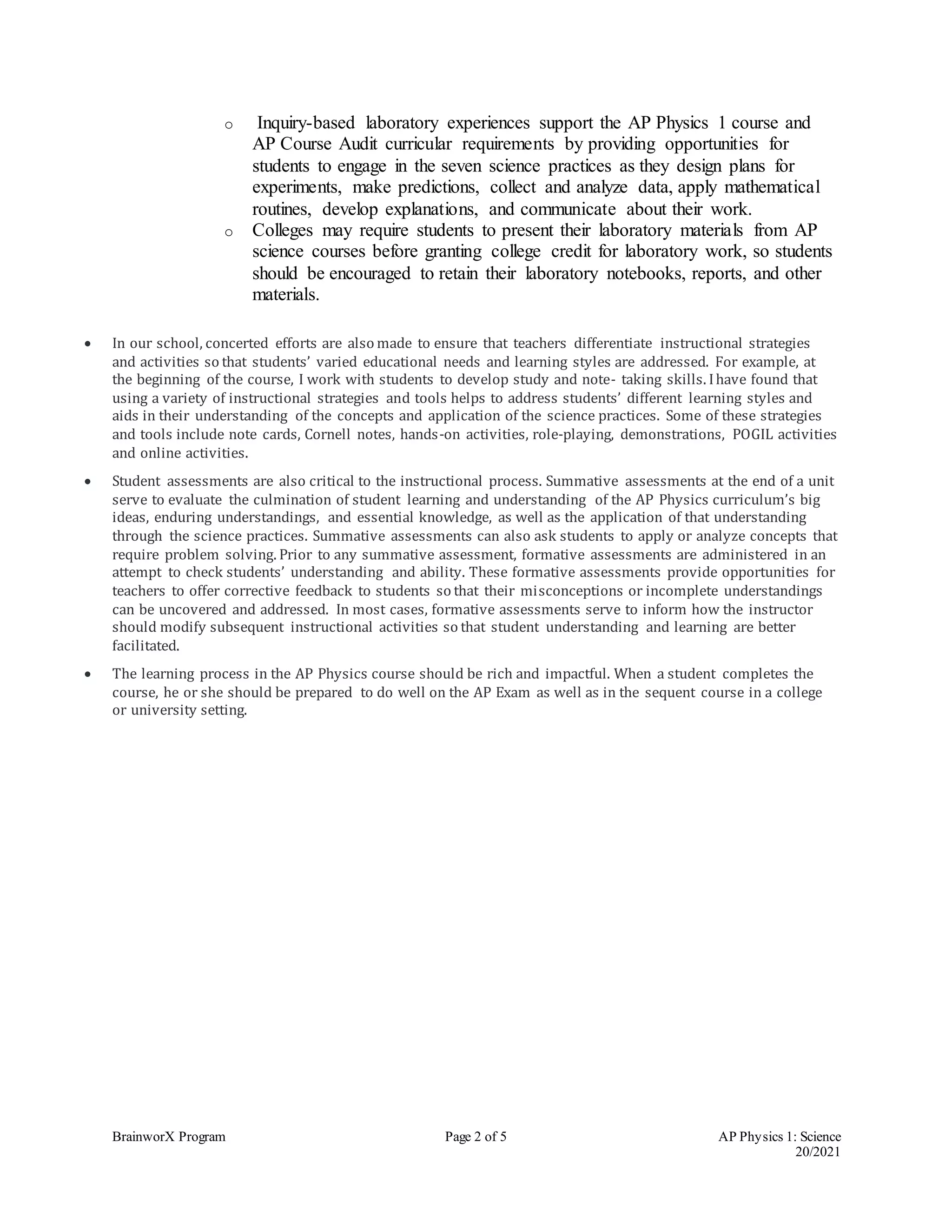 AP Physics 1 syllabus | DOCX