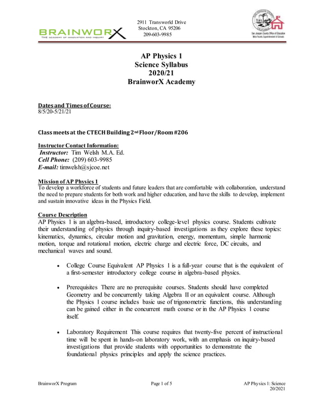 AP Physics 1 syllabus | PDF