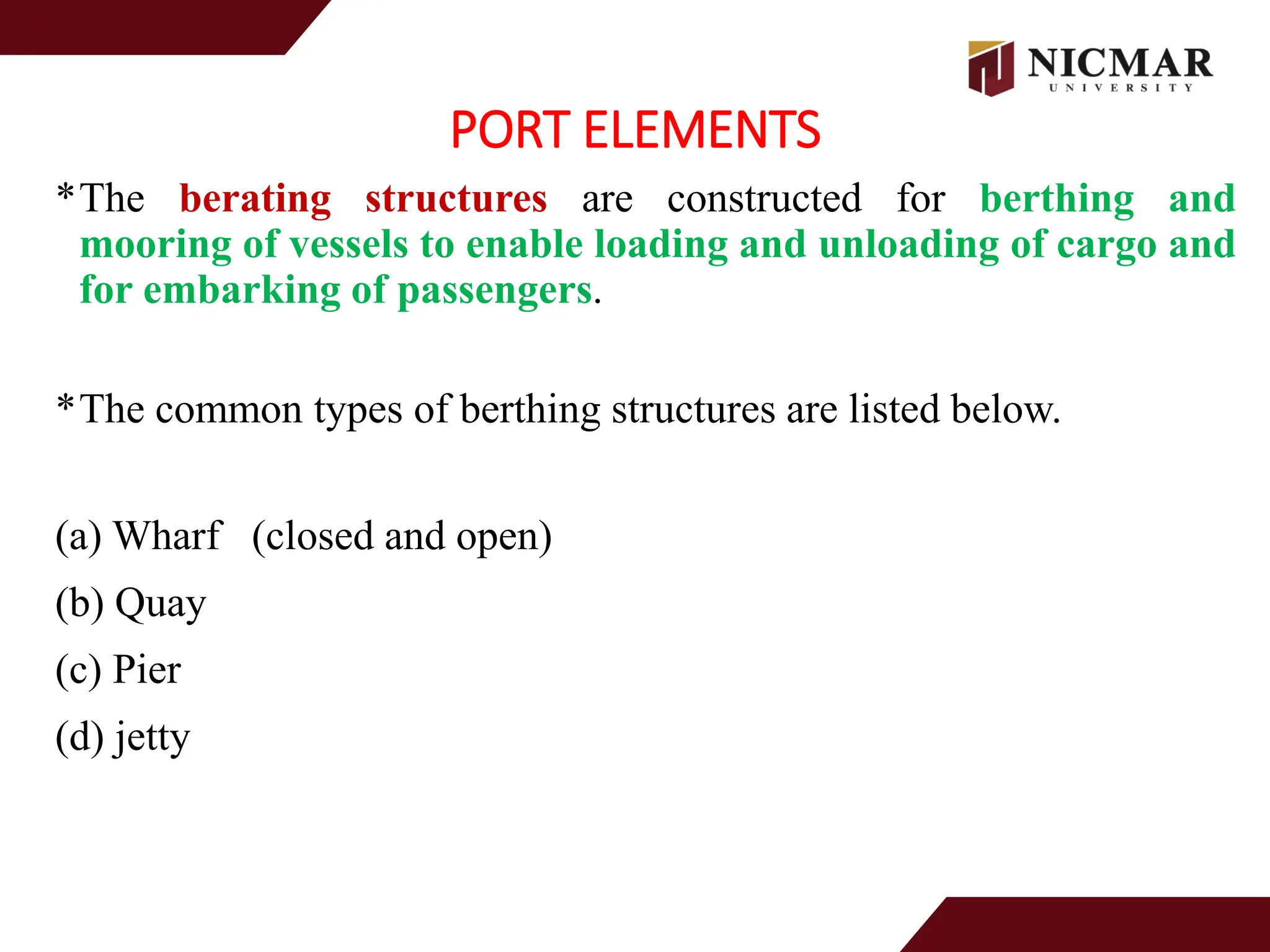 Port characteristic and their elements , port capacity and types of ...