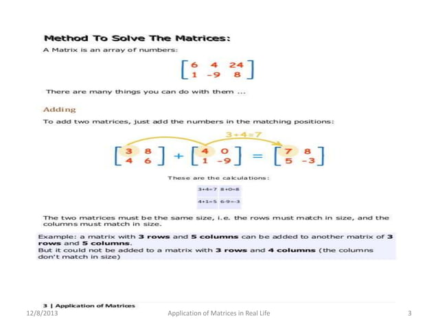 Appilation of matrices in real life | PPTX