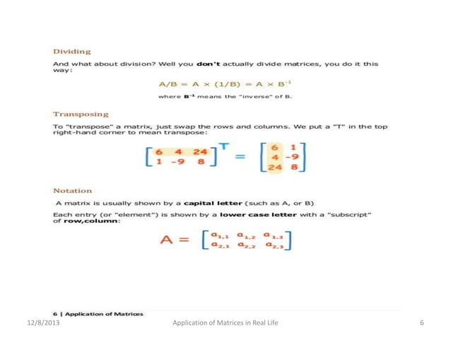 Appilation of matrices in real life | PPTX