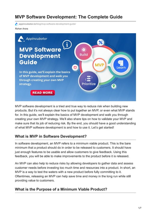 MVP Software Development: The Complete Guide | PDF