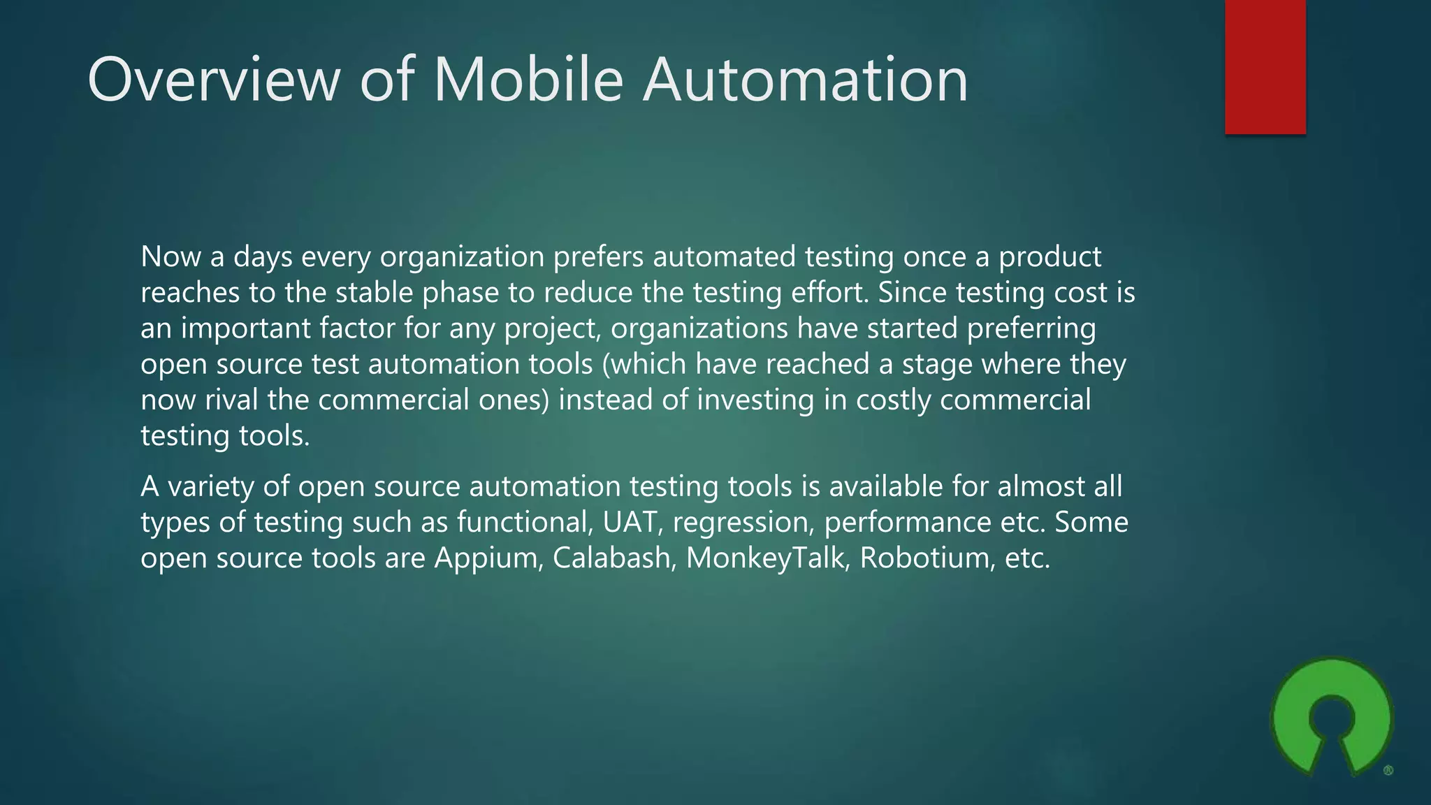 Appium overview | PPTX | Operating Systems | Computer Software and Applications