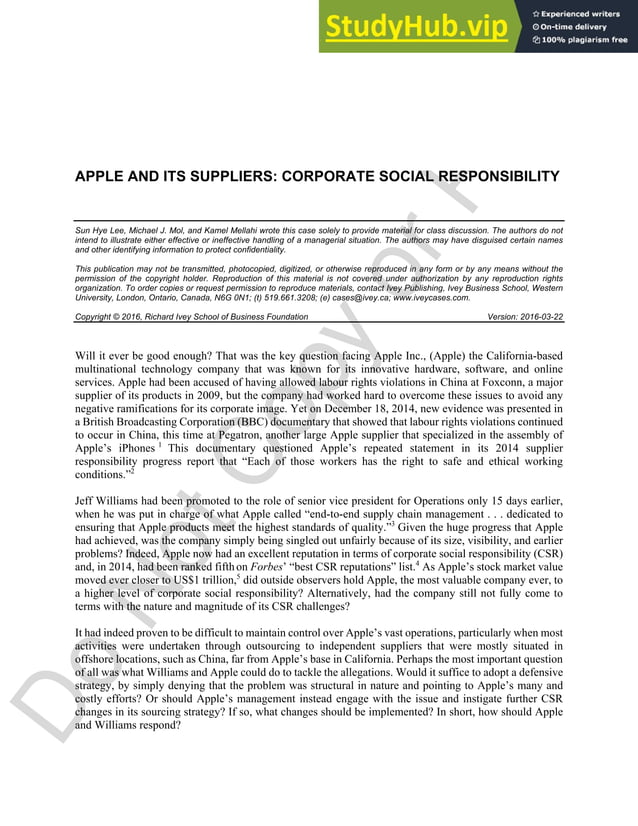 APPLE AND ITS SUPPLIERS CORPORATE SOCIAL RESPONSIBILITY | PDF
