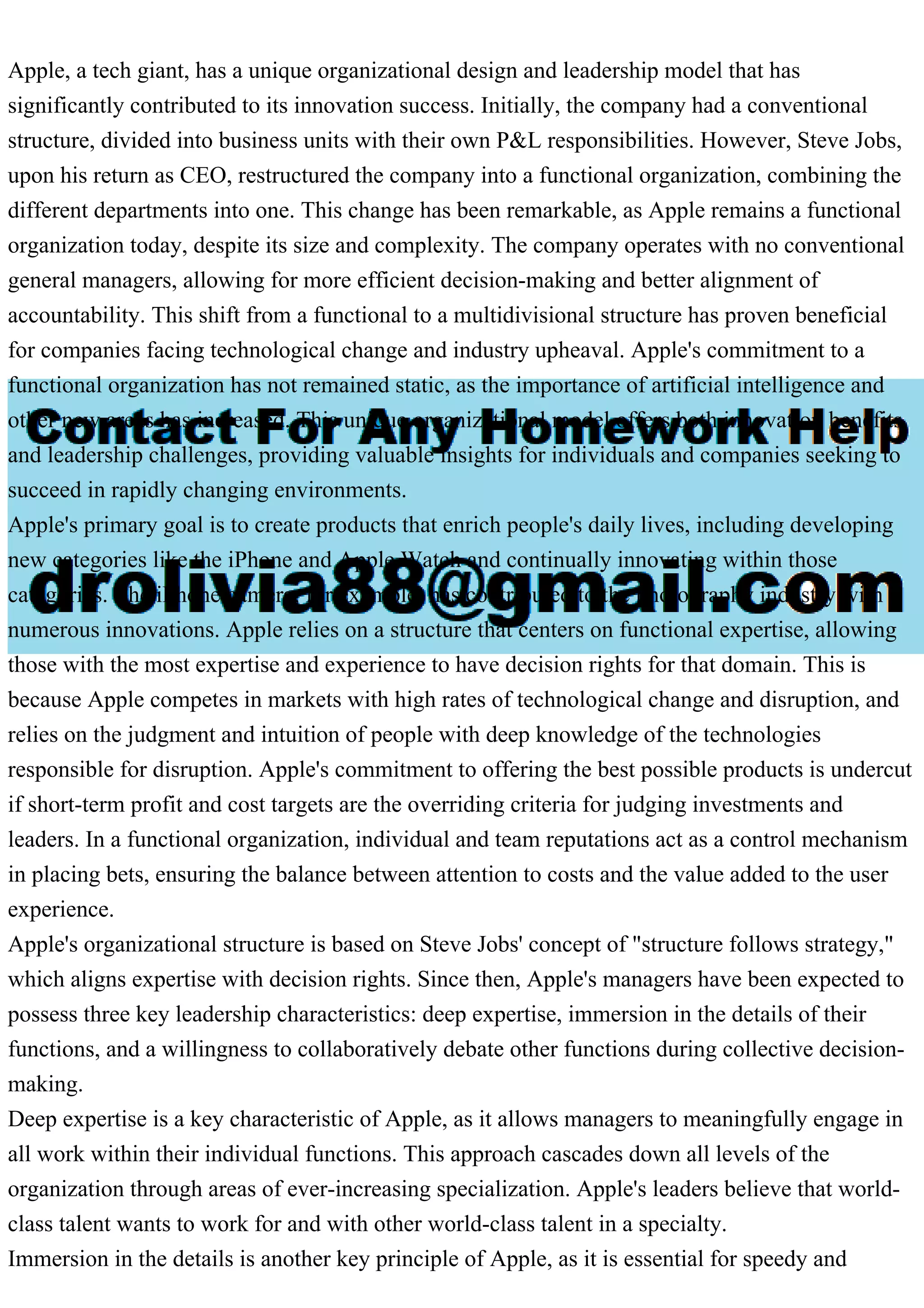 Apple, a tech giant, has a unique organizational design and leadersh.pdf