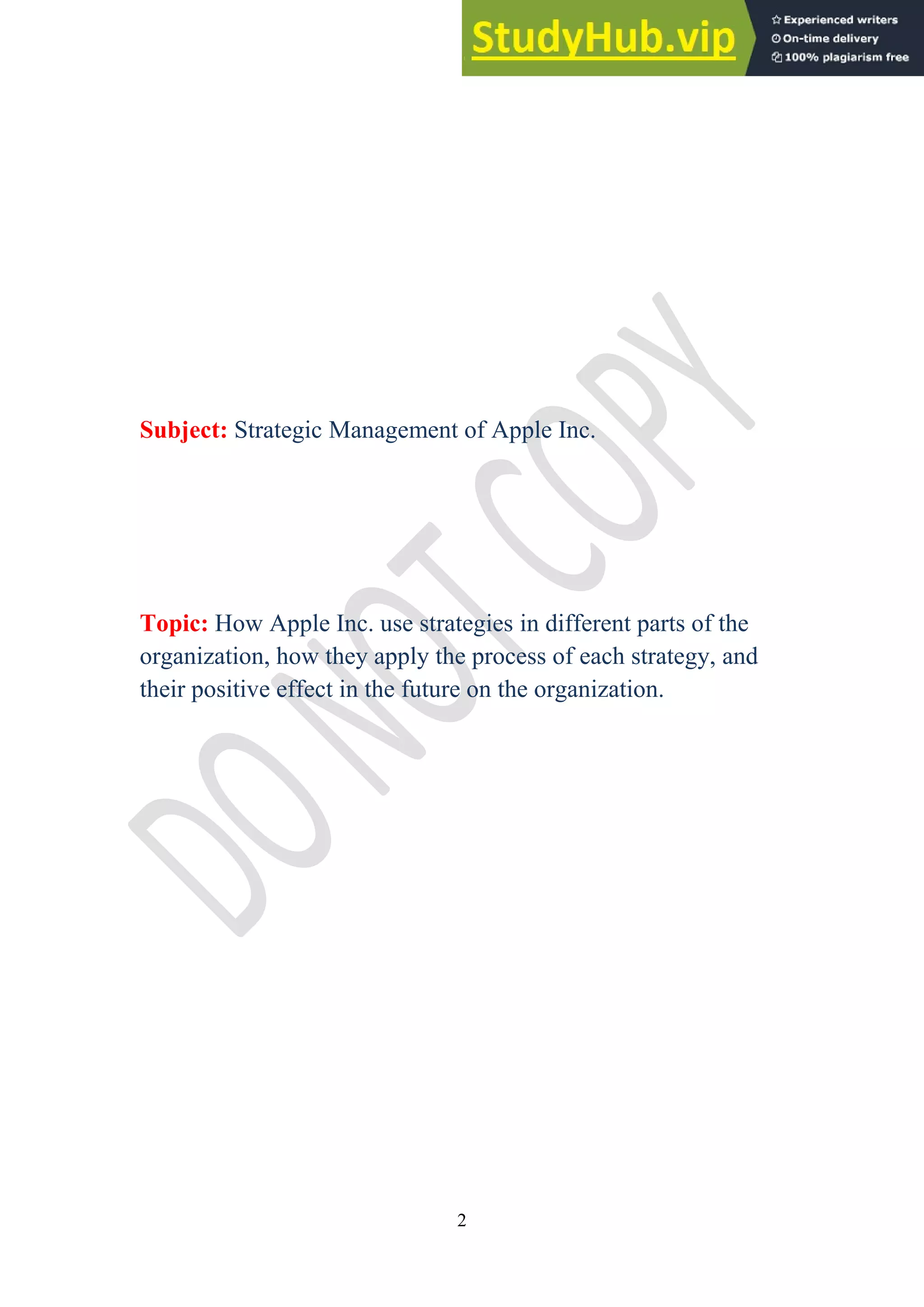 Apple Inc. Strategic Management Implementation | PDF