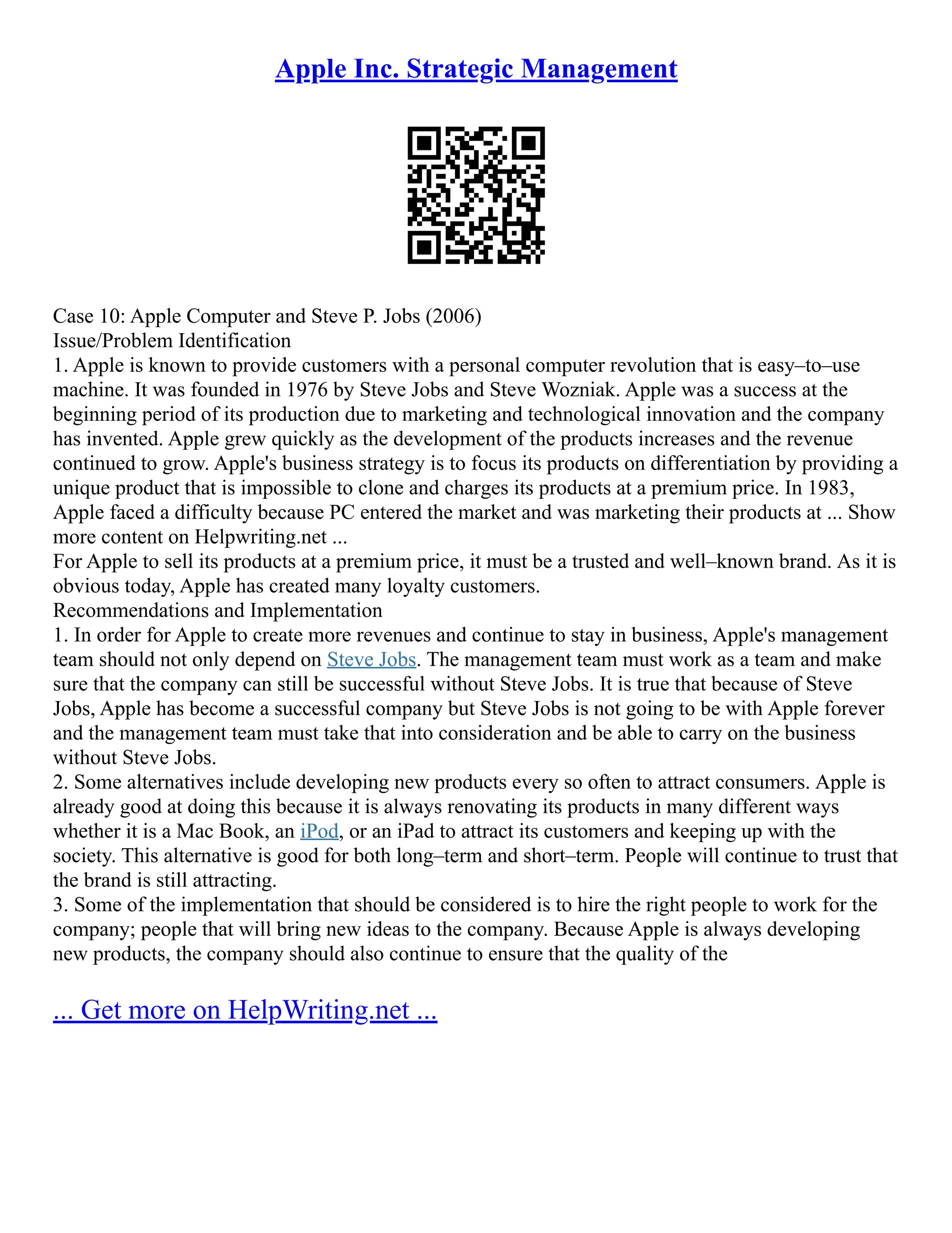 Apple Inc. Strategic Management | PDF