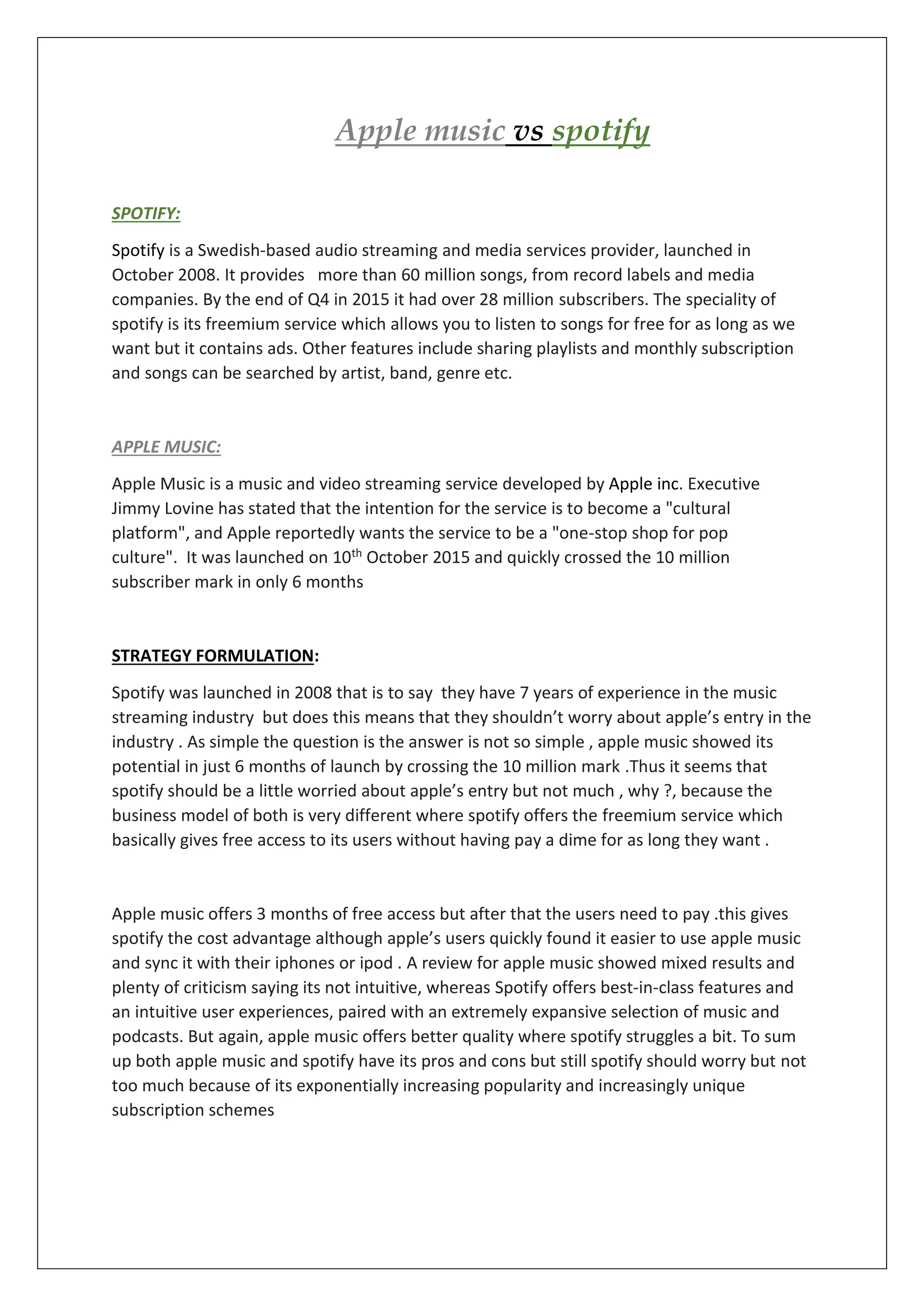 Apple music vs- spotify | PDF
