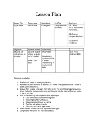 Apple Report.Lesson Plan | DOC